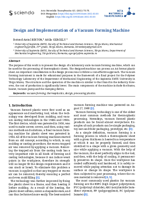 (PDF) Design and Implementation of a Vacuum Forming Machine