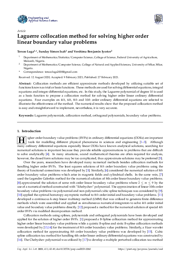Pdf Laguerre Collocation Method For Solving Higher Order Linear