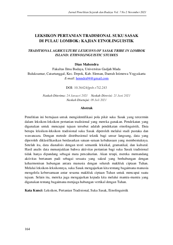 (PDF) Leksikon Pertanian Tradisional Suku Sasak Di Pulau Lombok: Kajian Etnolinguistik