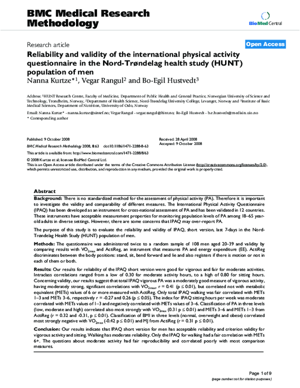 (PDF) Reliability and validity of international physical activity questionnaire, Bahasa Malaysia ...