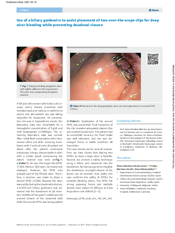 (PDF) Use of a biliary guidewire to assist placement of two over-the ...
