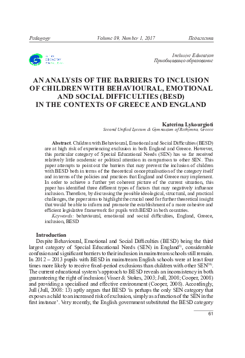 (PDF) An Analysis of the Barriers to Inclusion of Children with ...