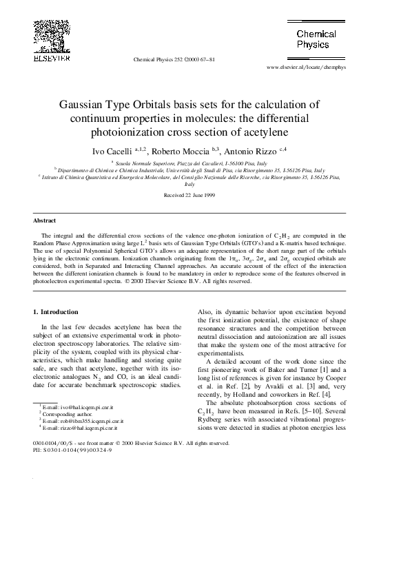 Pdf Gaussian Type Orbitals Basis Sets For The Calculation Of Continuum Properties In Molecules