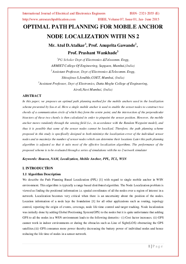 (PDF) OPTIMAL PATH PLANNING FOR MOBILE ANCHOR NODE LOCALIZATION WITH NS 2 Mr | atul atalkar ...