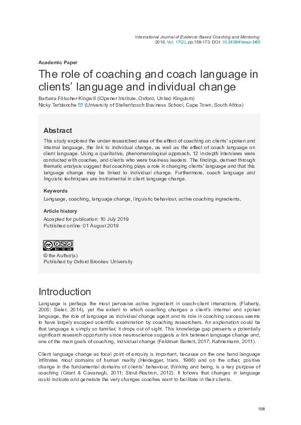 (PDF) The role of coaching and coach language in clients’ language and ...