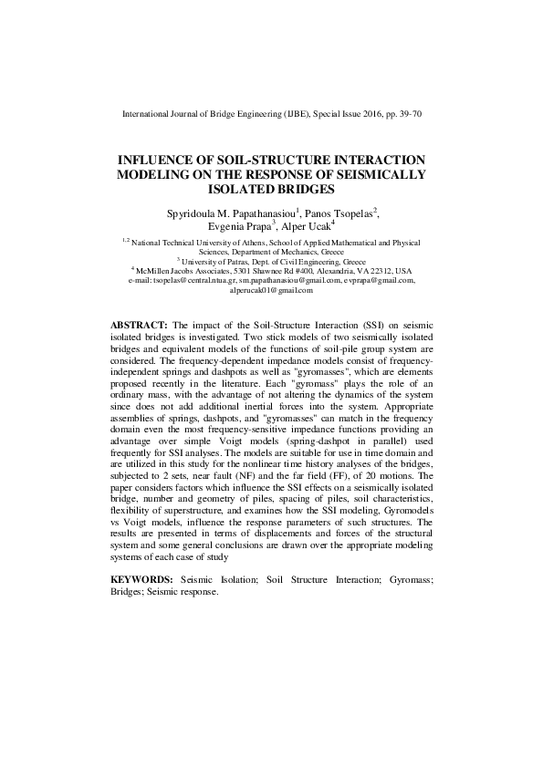 (PDF) Influence of Soil-Structure Interaction Modeling on the Response of Seismically Isolated ...
