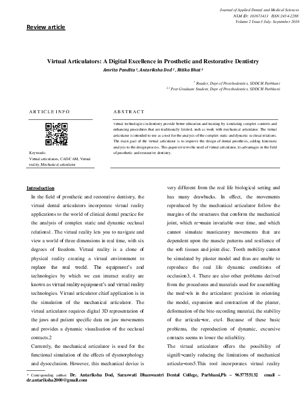 (PDF) Virtual Articulators: A Digital Excellence in Prosthetic and ...