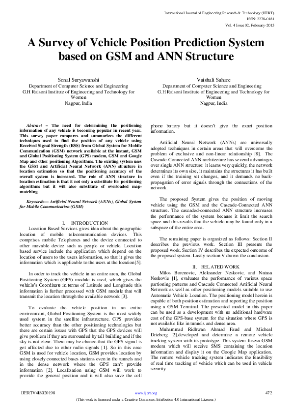 (PDF) A Survey of Vehicle Position Prediction System based on GSM and ...