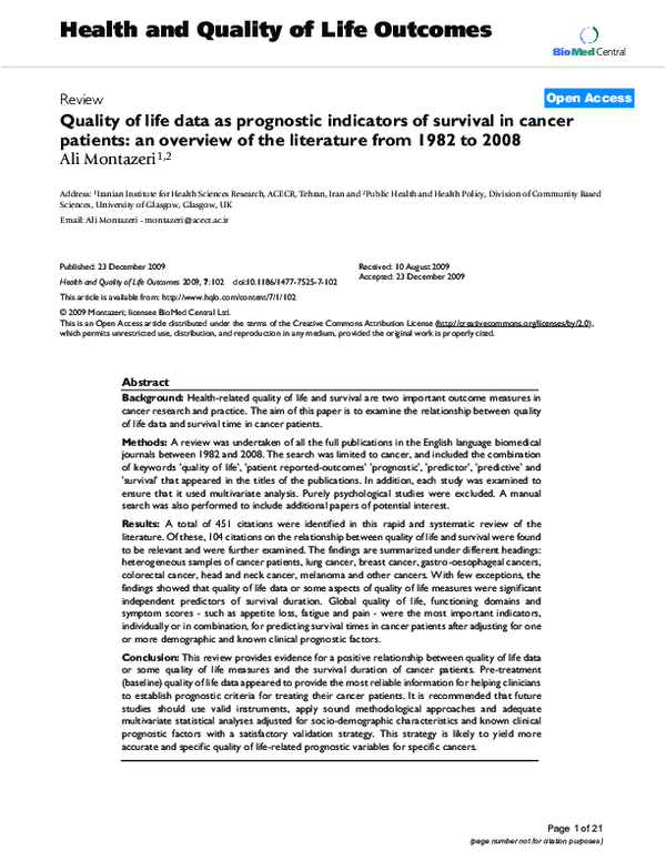 (PDF) Quality of life data as prognostic indicators of survival in ...