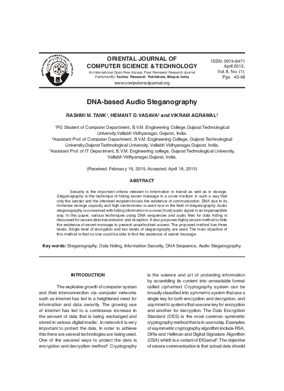 (PDF) DNA-based Audio Steganography