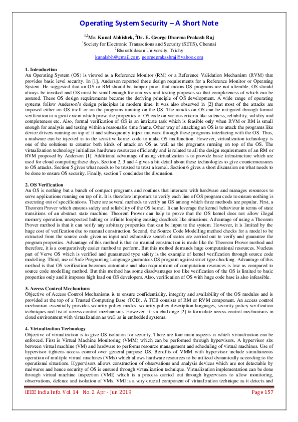 Pdf Operating System Security A Short Note