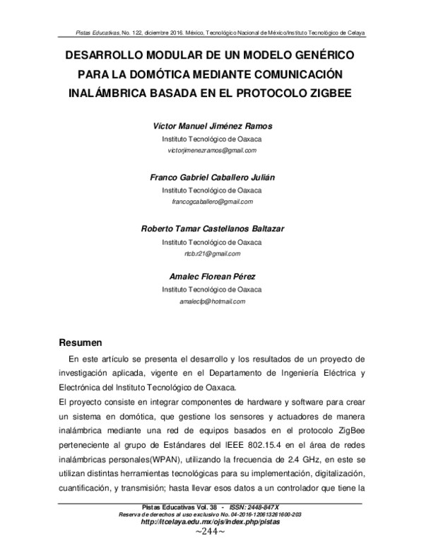 (PDF) Desarrollo Modular De Un Modelo Genérico Para La Domótica ...