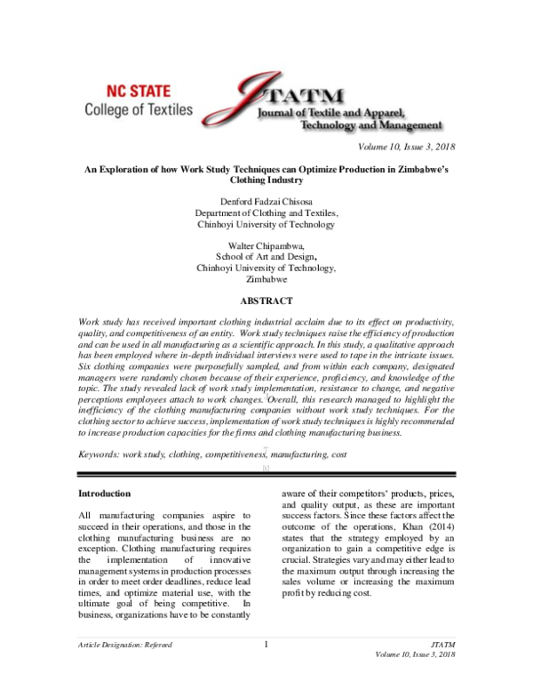 (PDF) An Exploration of how Work Study Techniques can Optimize ...