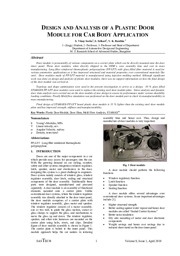 (PDF) Design and Analysis of a Plastic Door Module for Car Body Application