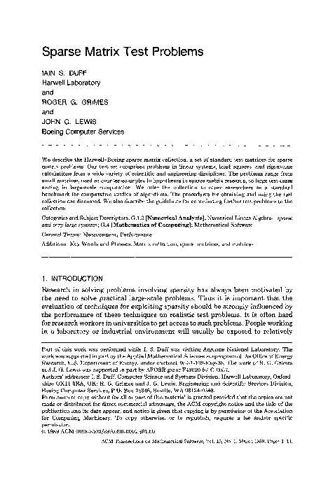 (PDF) Sparse matrix test problems