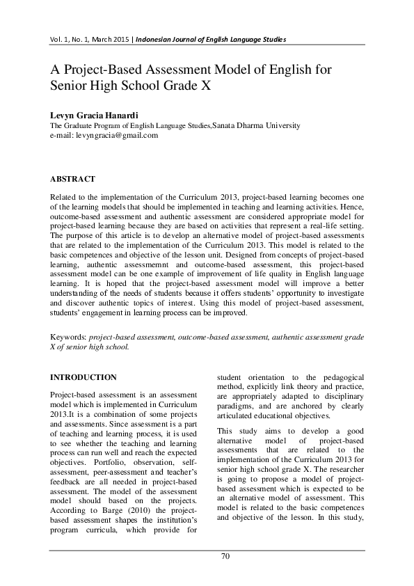 (PDF) A Project-Based Assessment Model of English for Senior High ...