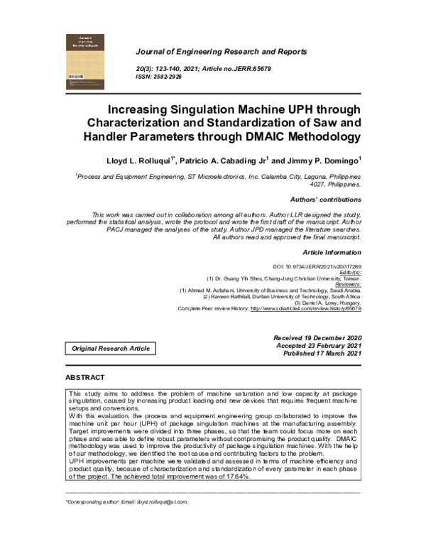 (PDF) Increasing Singulation Machine UPH through Characterization and ...