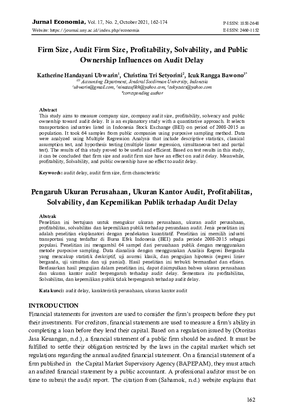 (PDF) The Influence of Firm Size, Audit Firm Size, Profitability ...