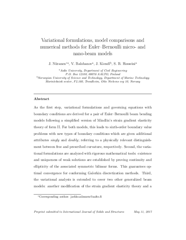 Pdf Variational Formulations Model Comparisons And Numerical Methods