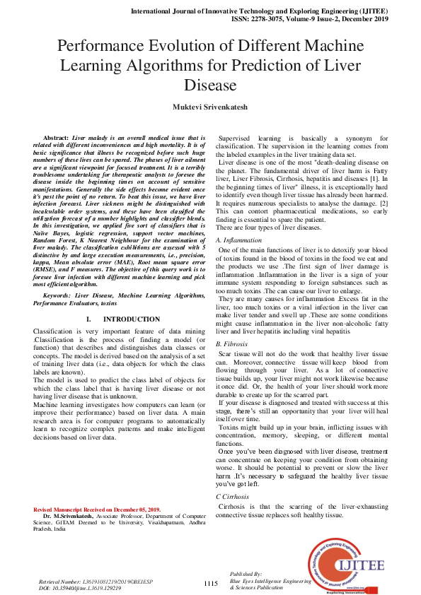 (PDF) Performance Evolution of Different Machine Learning Algorithms ...