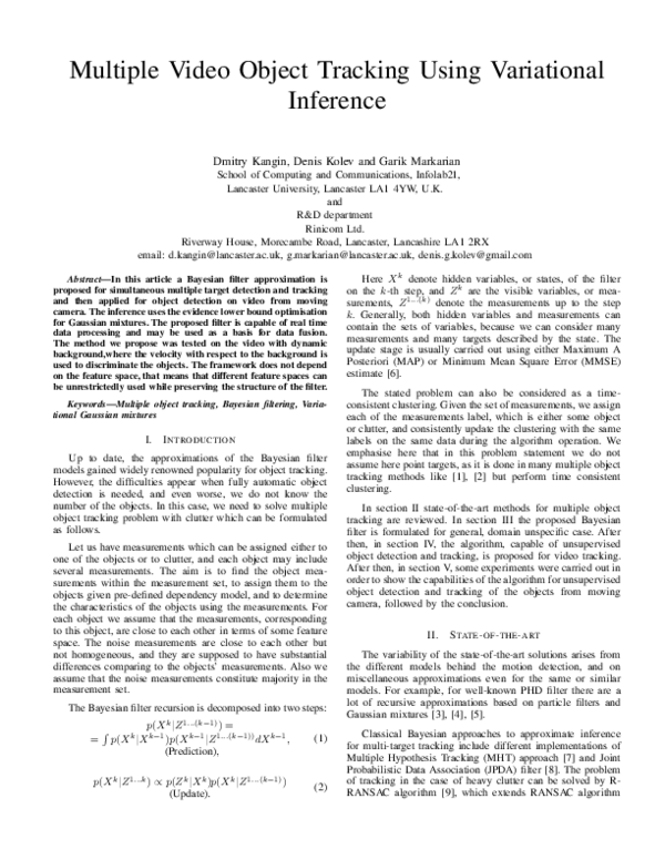 (PDF) Multiple video object tracking using variational inference