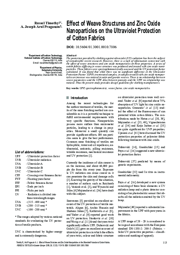 (PDF) Effect of Weave Structures and Zinc Oxide Nanoparticles on the ...