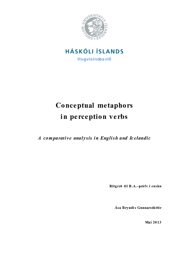 (PDF) Conceptual metaphors in perception verbs: A comparative analysis ... (PDF) Conceptual metaphors in perception verbs: A comparative analysis ...