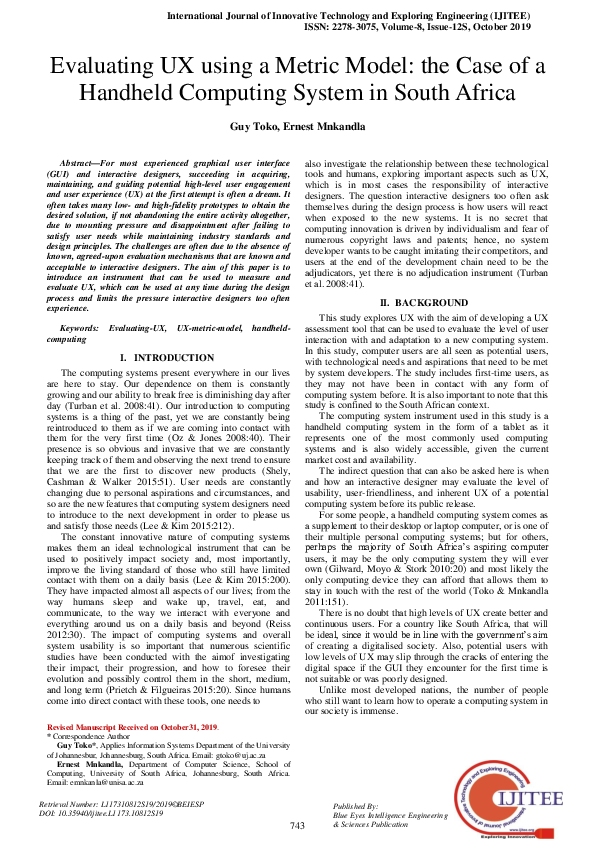 (PDF) Evaluating UX using a Metric Model: the Case of a Handheld ...