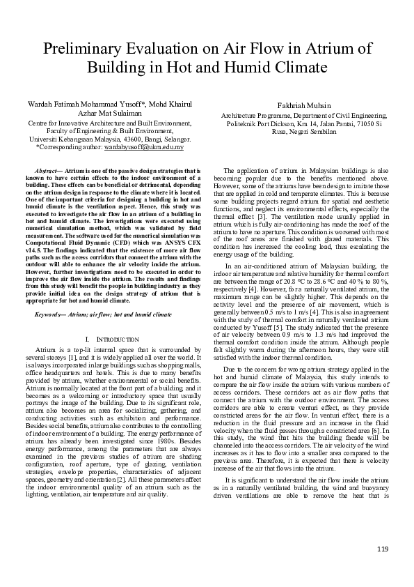 (PDF) Preliminary evaluation of air flow in atrium of building in hot ...