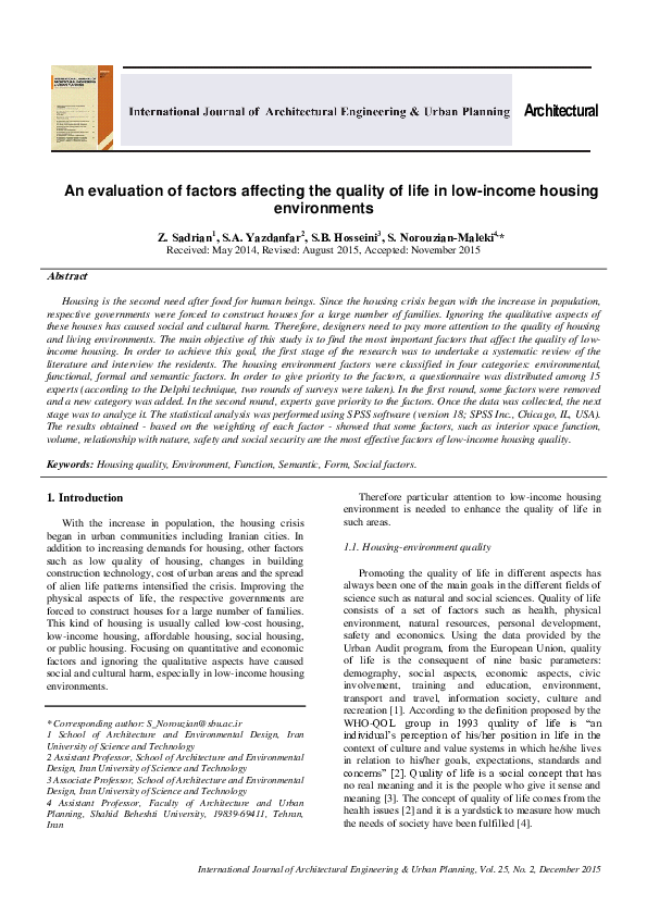 (PDF) An evaluation of factors affecting the quality of life in low ...