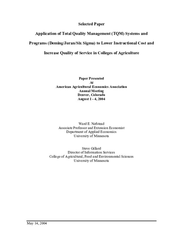 (PDF) Application Of Total Quality Management (Tqm) Systems And ...