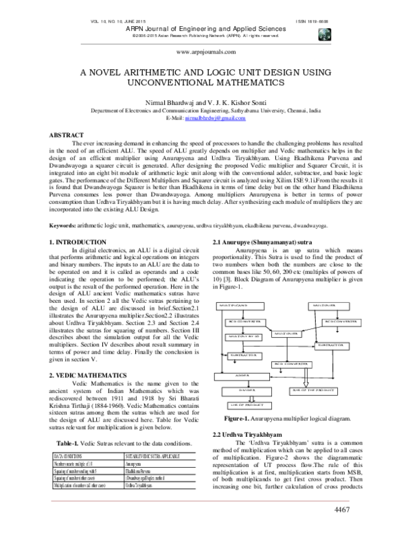 Pdf A Novel Arithmetic And Logic Unit Design Using Unconventional Mathematics