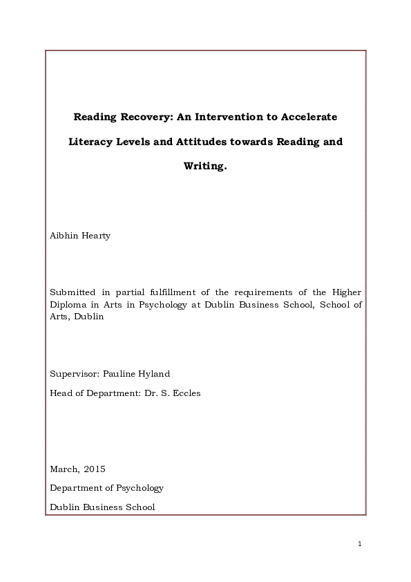 (PDF) Reading recovery : an intervention to accelerate literacy levels ...