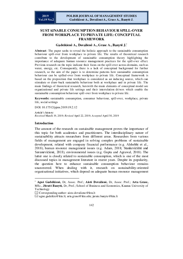 (PDF) Sustainable Consumption Behaviour Spill-Over from Workplace to ...