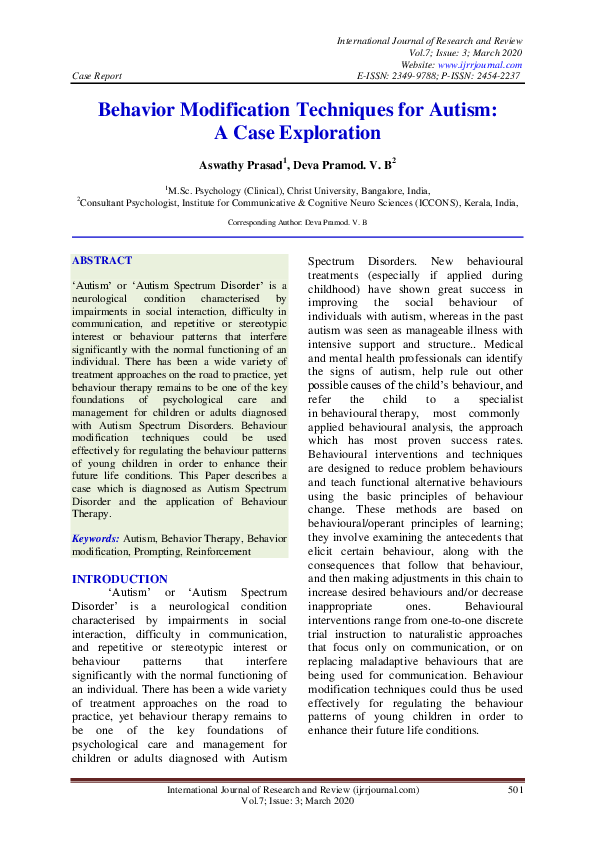 (PDF) Behavior Modification Techniques for Autism