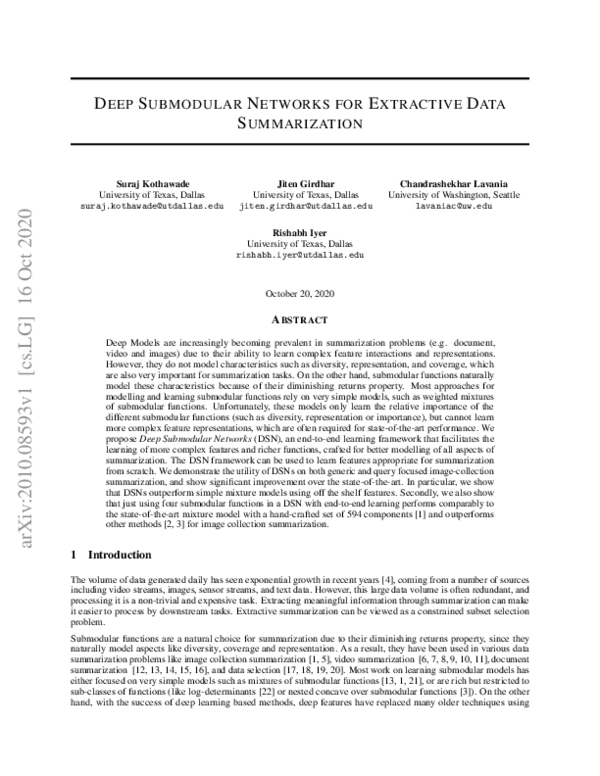 Pdf Deep Submodular Networks For Extractive Data Summarization