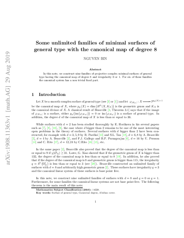 (PDF) Some unlimited families of minimal surfaces of general type with ...