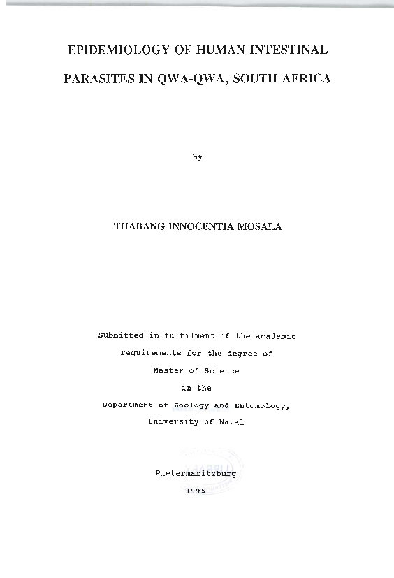 (PDF) Epidemiology of human intestinal parasites in Qwa-Qwa, South ...