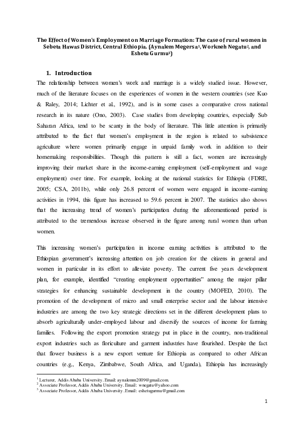 (PDF) The Effect of Women’s Employment on Marriage Formation: The Case ...