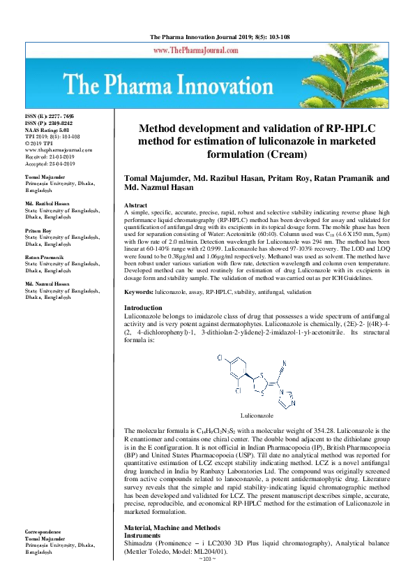 (PDF) Method development and validation of RP-HPLC method for estimation of luliconazole in ...
