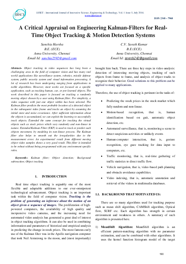 (PDF) A Critical Appraisal on Engineering Kalman-Filters for Real- Time ...