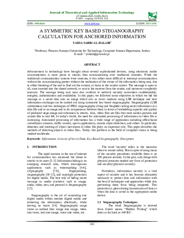 Pdf A Symmetric Key Based Steganography Calculation For Anchored Information