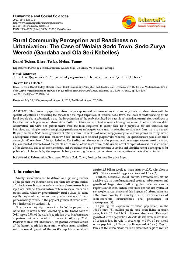 (PDF) Rural Community Perception and Readiness on Urbanization: The ...