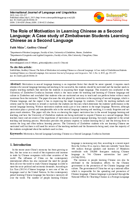 (PDF) The Role of Motivation in Learning Chinese as a Second Language ...