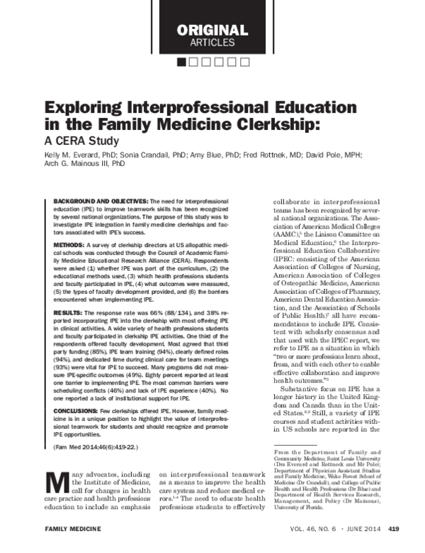 (PDF) Exploring interprofessional education in the family medicine ...
