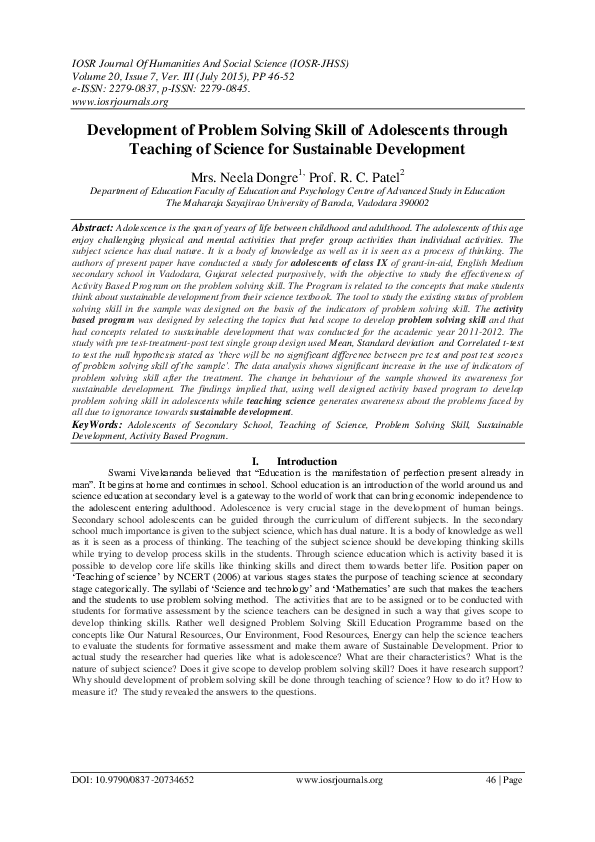 (PDF) Development of Problem Solving Skill of Adolescents through ...
