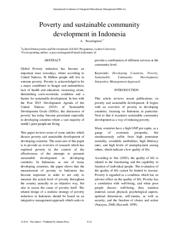 (PDF) Poverty And Sustainable Community Development in Indonesia