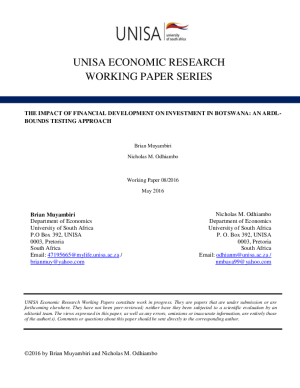 (PDF) The Impact of Financial Development on Investment: A Review of ...