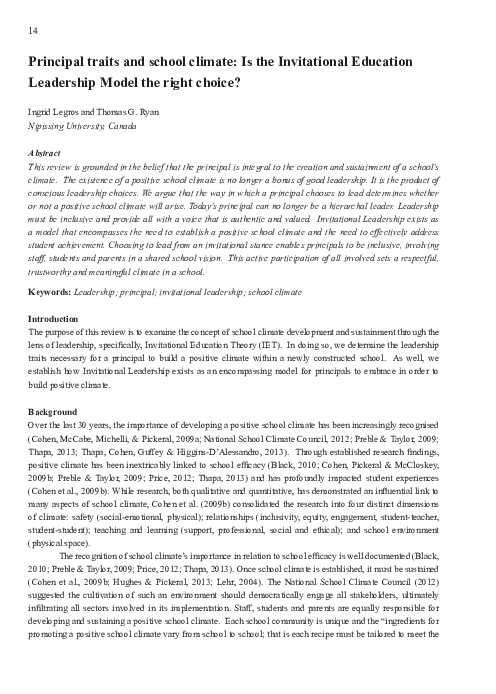 (PDF) Principal traits and school climate: Is the invitational ...