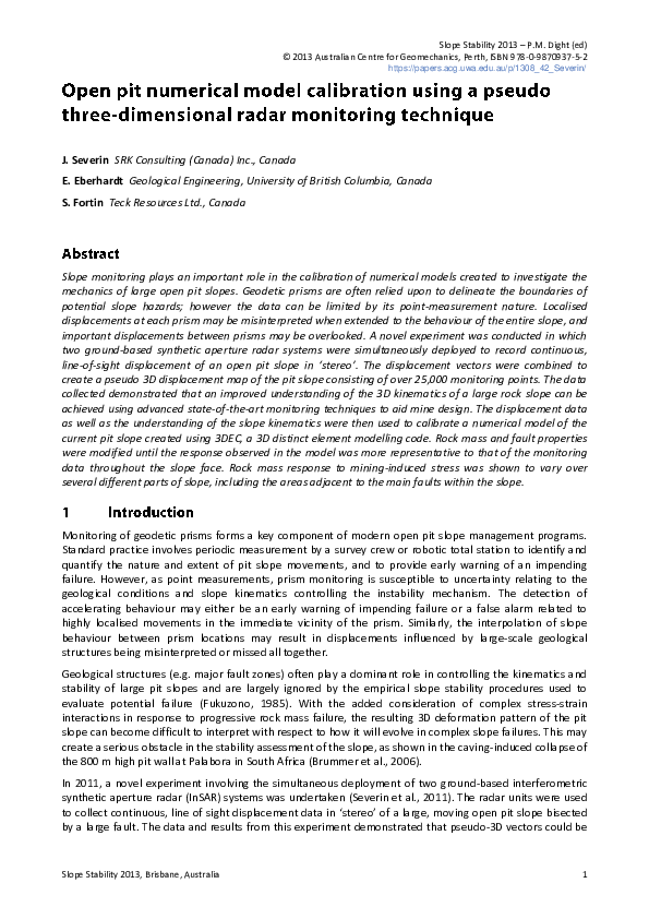 Pdf Open Pit Numerical Model Calibration Using A Pseudo Three Dimensional Radar Monitoring